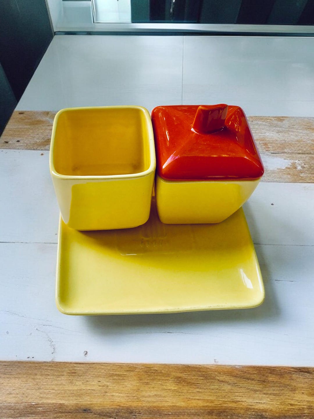 Franciscan Pottery Toastmaster Toast N' Jam Set Yellow "jelly Jars for ...