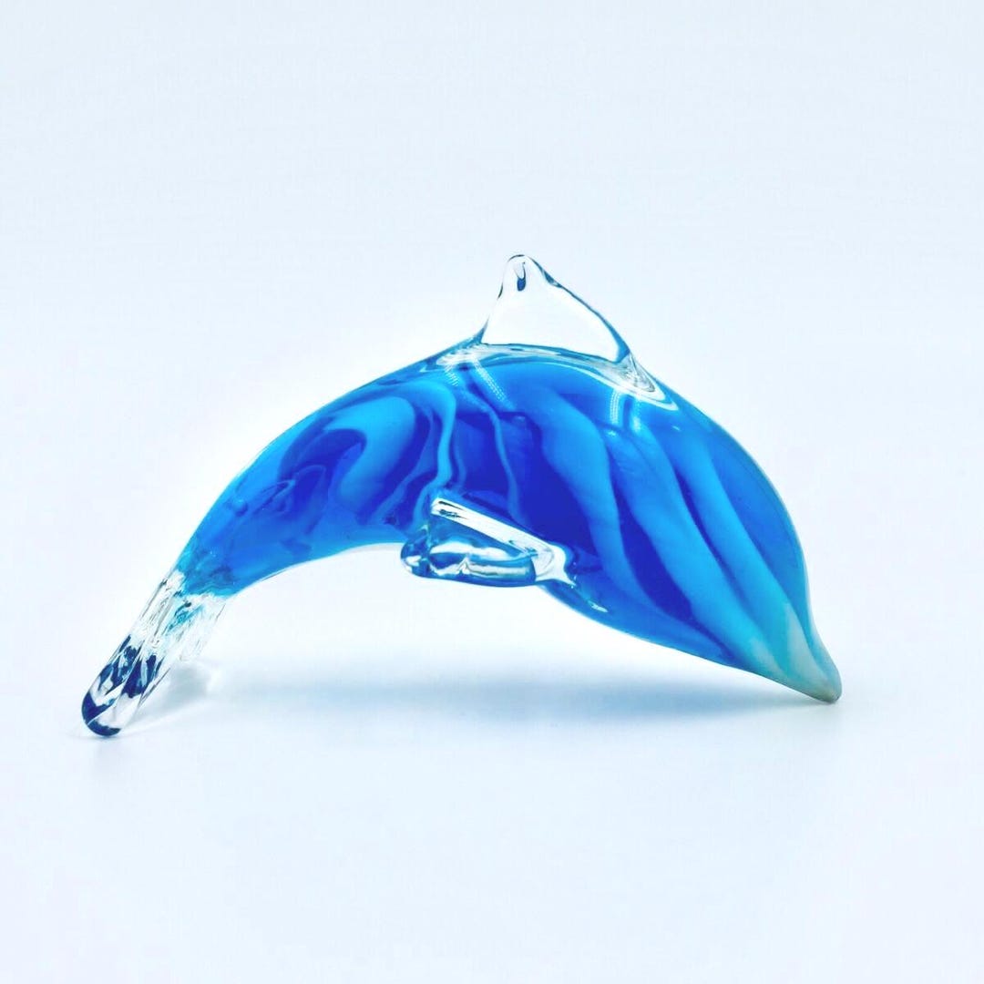 Dolphin Clear Blue With White Swirl Art Glass Figurine 4 1/2” X 2 ...