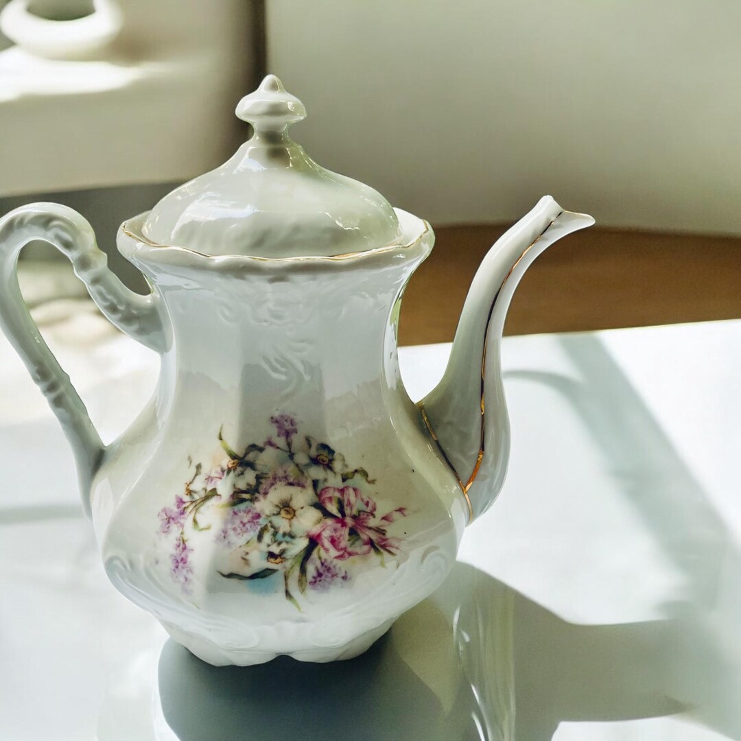 Antique French Style Porcelain Teapot With Hand Gilding, Embossed ...
