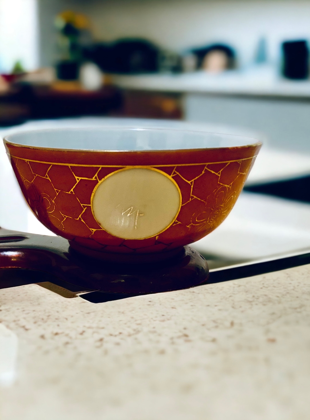 Set of 5 Rice Bowls Asian Famille Rose Porcelain Orange Ground ...