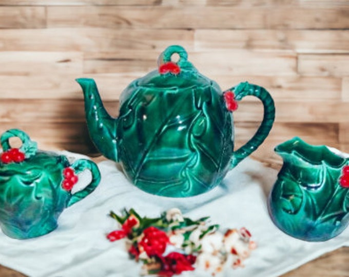3-piece Vintage Lefton Tea Set Green Holly Berries - Etsy