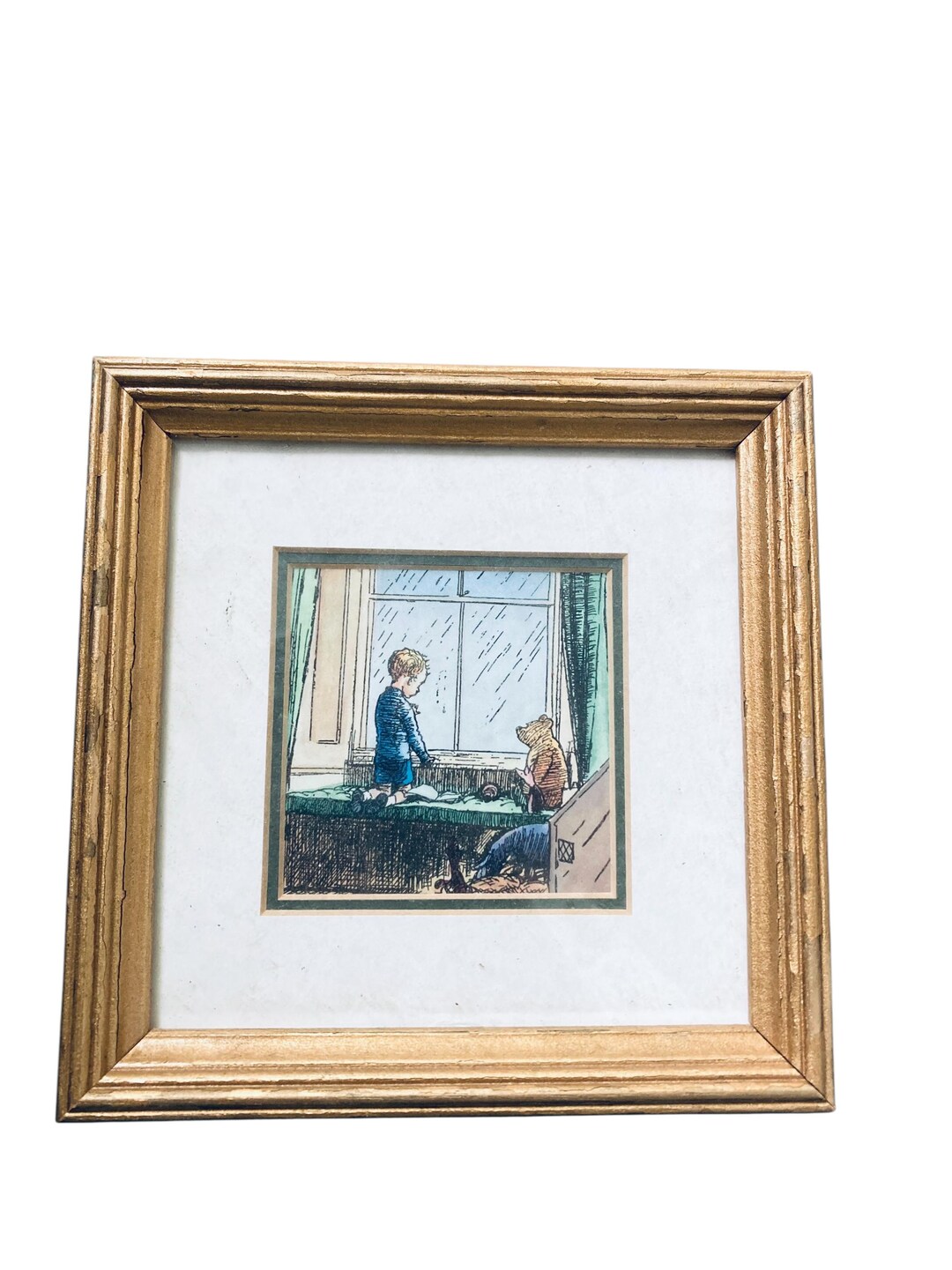 Framed Illustration Classic Winnie the Pooh Story, "waiting at the ...