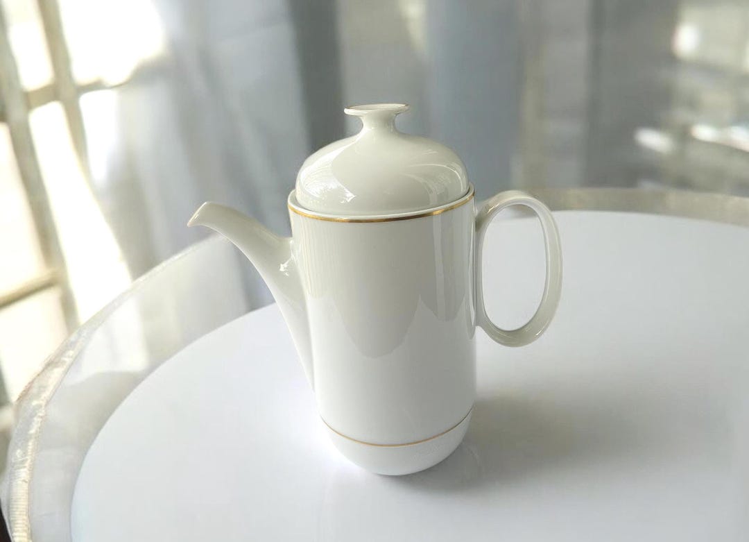 Rosenthal Duo Coffee Pot White Porcelain Gold Trim 8 1/2” With Lid ...
