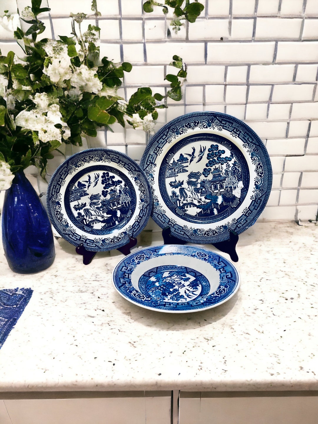 6 Piece Blue Willow Dinnerware Set, Minton Pattern, by Churchill ...