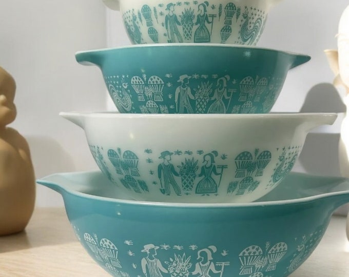 Pyrex Amish BUTTER PRINT Cinderella Nesting Bowls Set 441 - 444 Made in ...