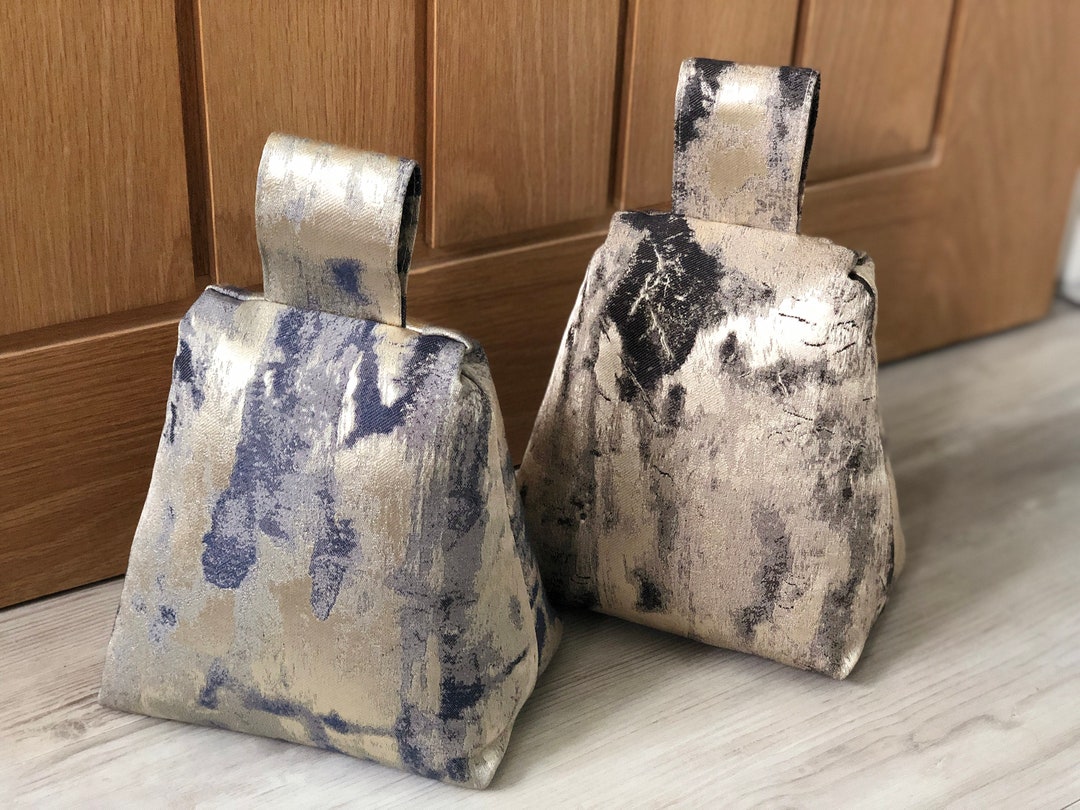 Luxurious DOOR STOPS Quality Furnishing Fabric Blue Charcoal "tessere ...