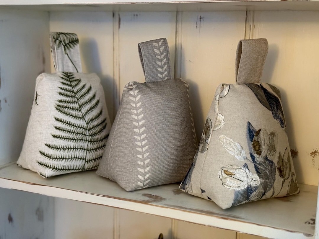 STYLISH Contemporary DOOR STOPS Natural Fabrics Soft Beige Silver Taupe ...