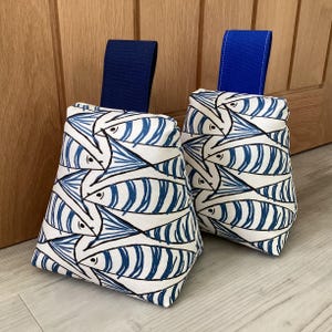 Seaside DOOR STOPS Waves/fish Blue and White Cotton Fabric Heavy Door ...