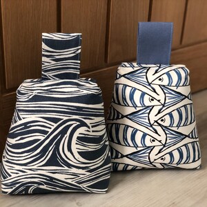 Seaside DOOR STOPS Waves/fish Blue and White Cotton Fabric Heavy Door ...