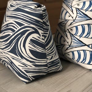Seaside DOOR STOPS Waves/fish Blue and White Cotton Fabric Heavy Door ...