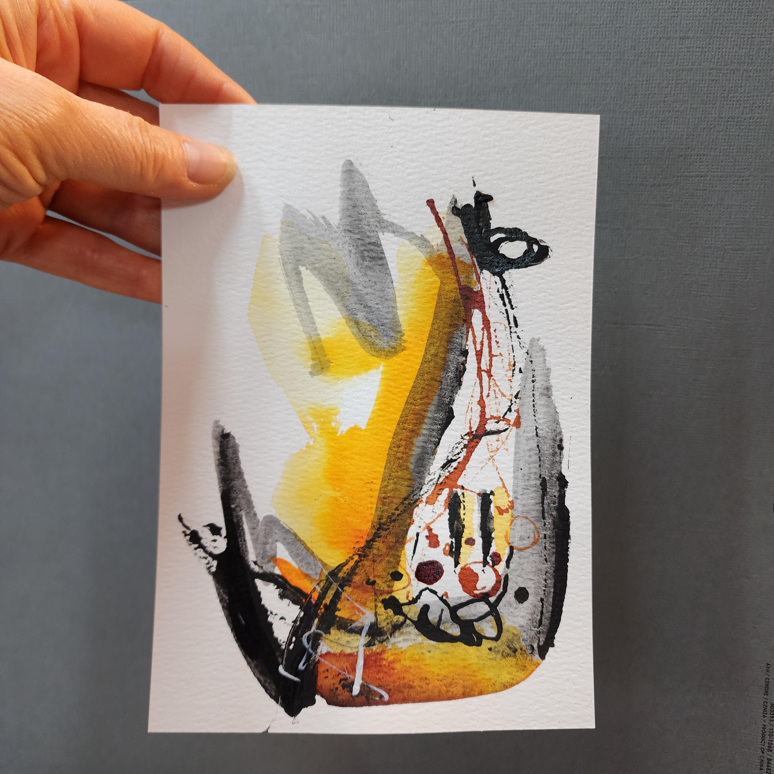 Small 5x7 Inch Original Abstract Painting "earth and Fire 005" Art by ...
