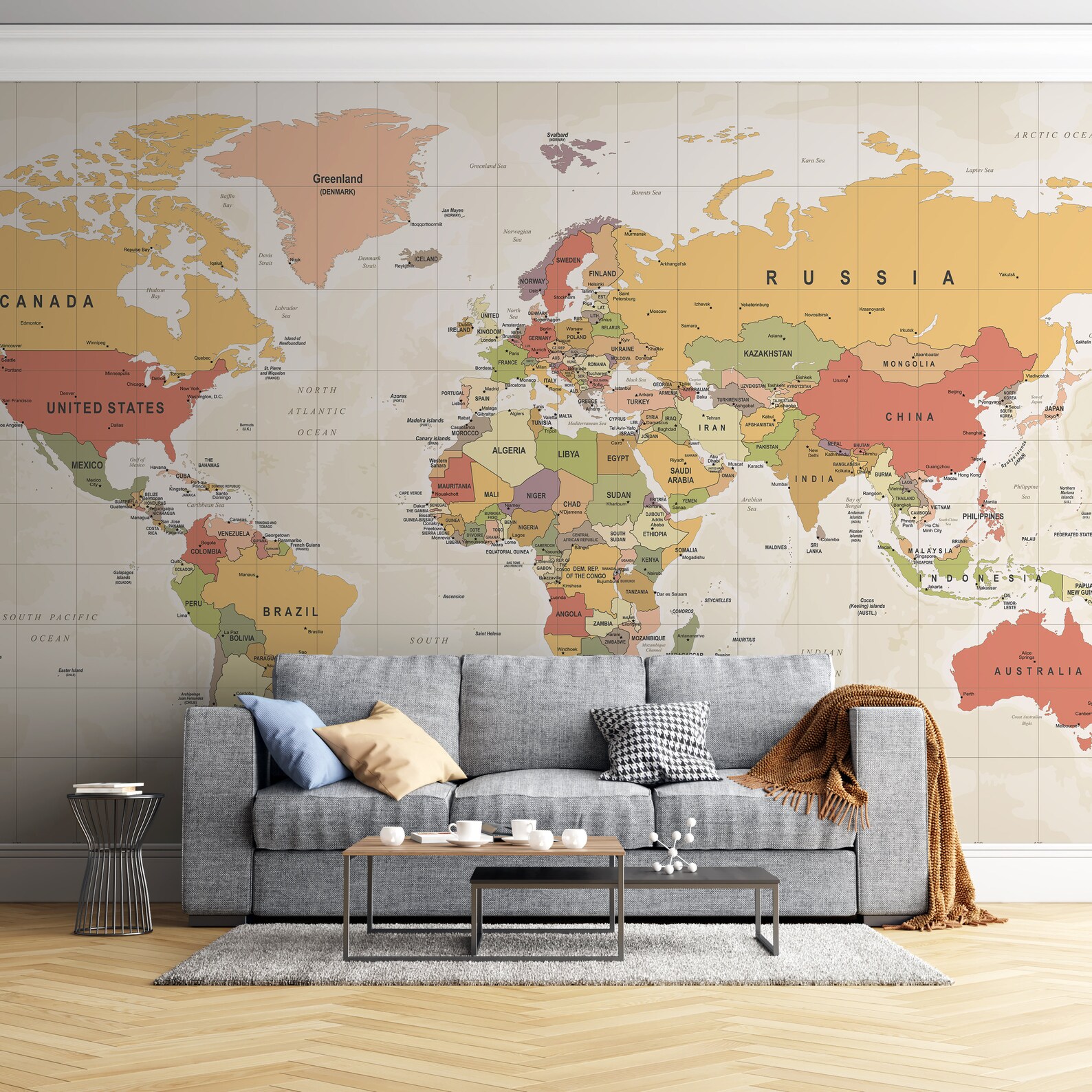 Customized Large World Map Wallpaper, World Map, Wallpaper Decal, World ...