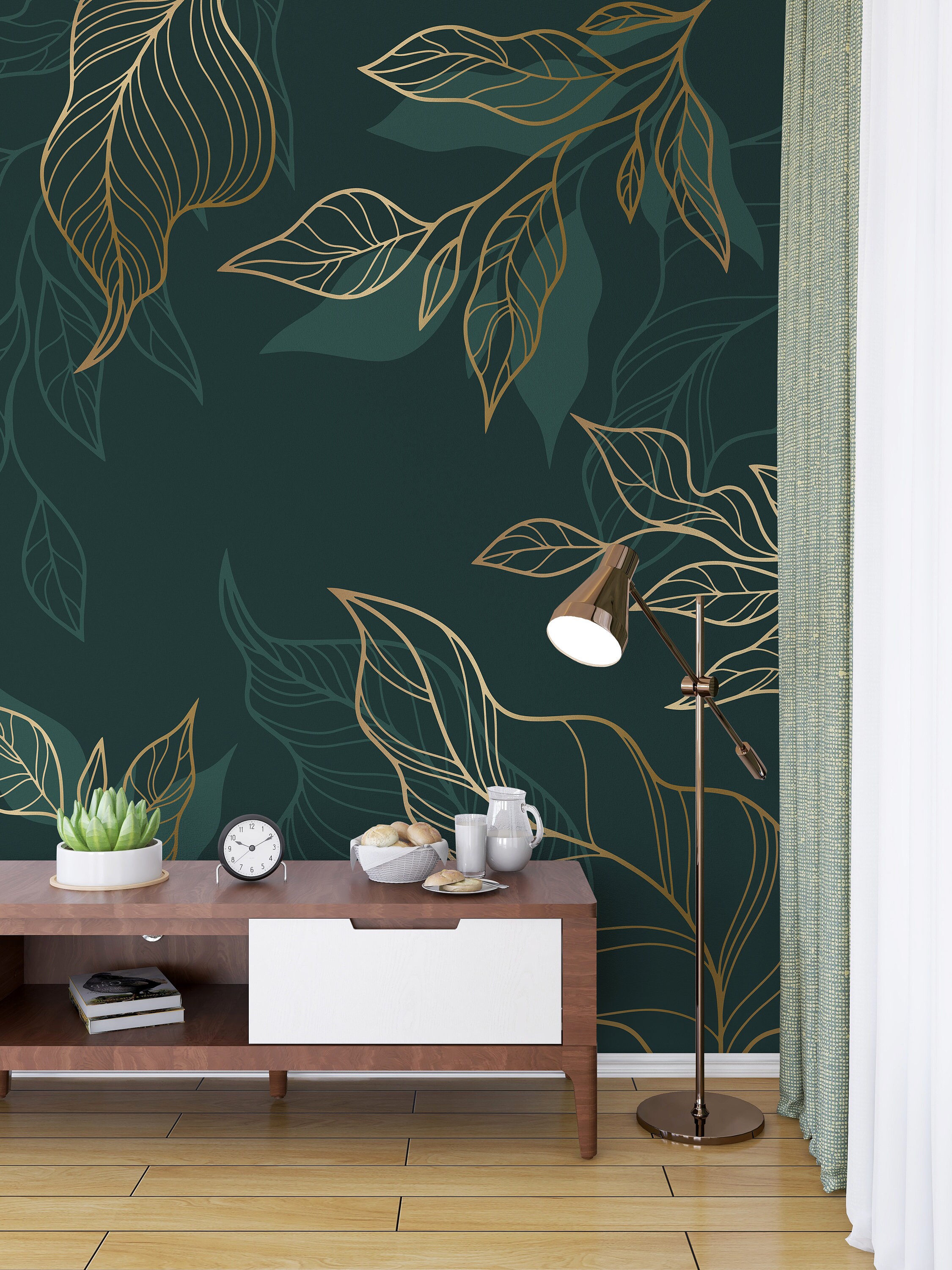 Botanical Leaves Wallpaper, Self Adhesive Wallpapers, Peel and Stick ...