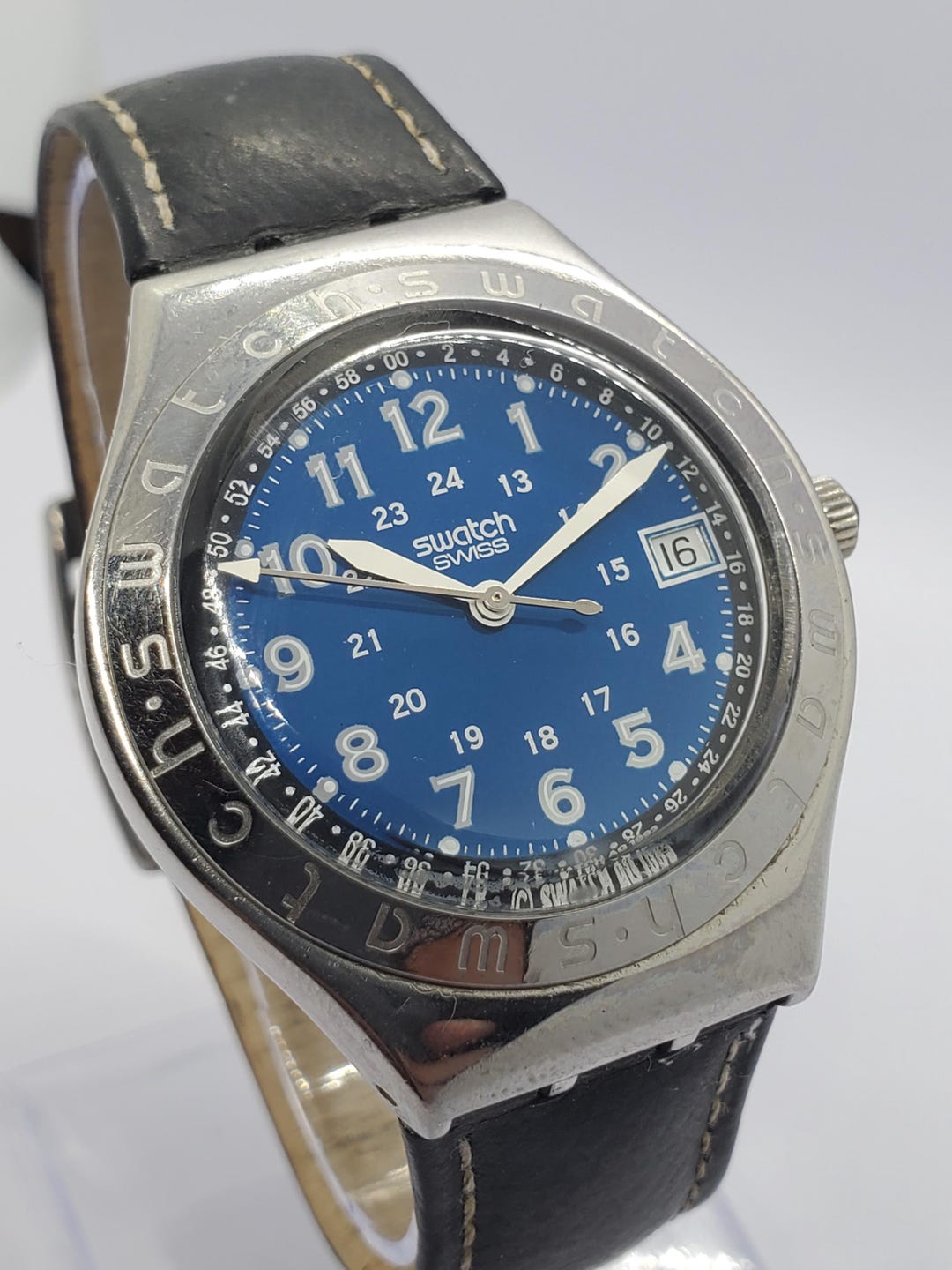 Swatch Irony Blue Dial Swiss Quartz Mens Military Field Style Watch ...