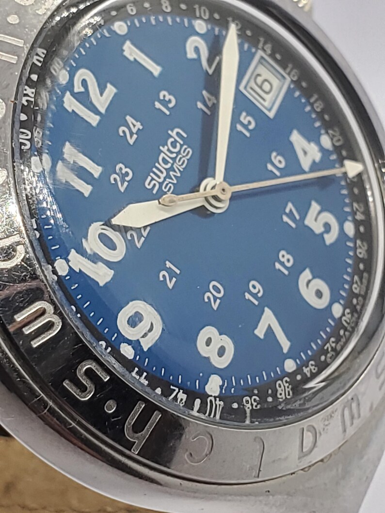Swatch Irony Blue Dial Swiss Quartz Mens Military Field Style Watch ...