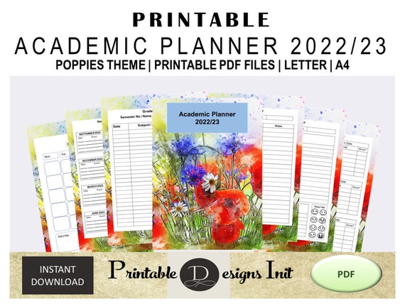 Printable Student Planner 2022-2023 Flower Theme Instant - Etsy