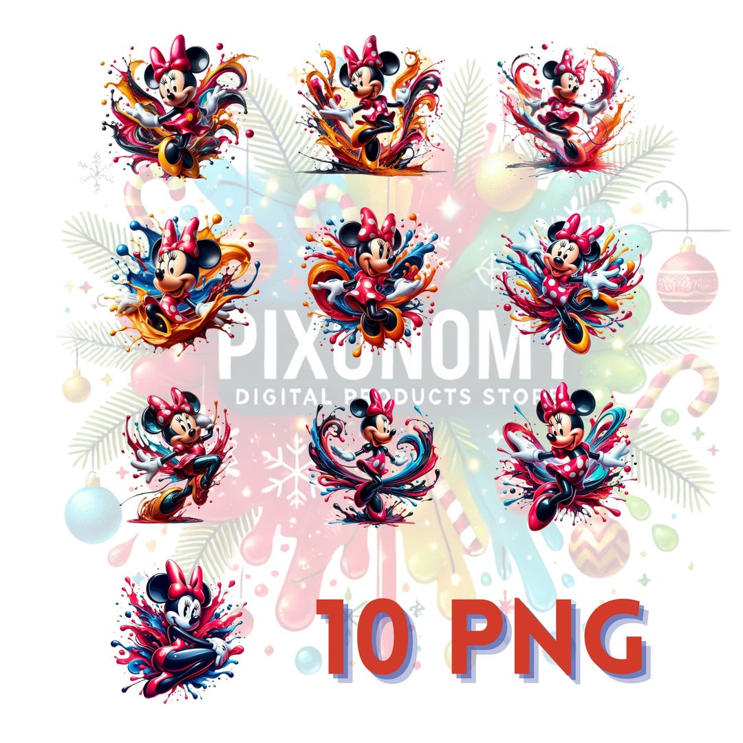 10 Minnie Mouse Splash PNG Bundle, Vibrant Digital Art, 2000x2000 ...
