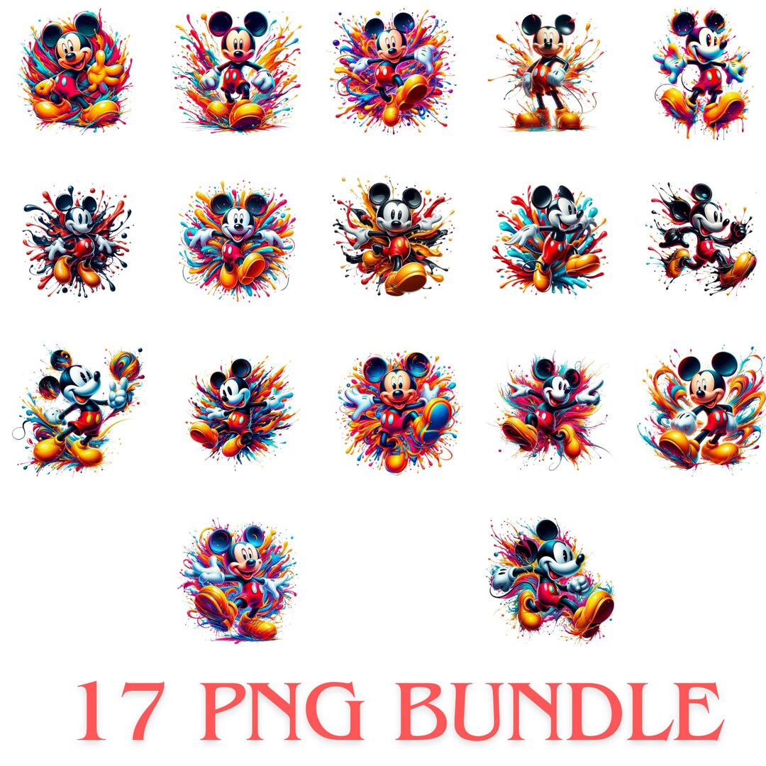 17 Full Body Mickey Mouse Splash PNG Bundle Transparent High-quality ...