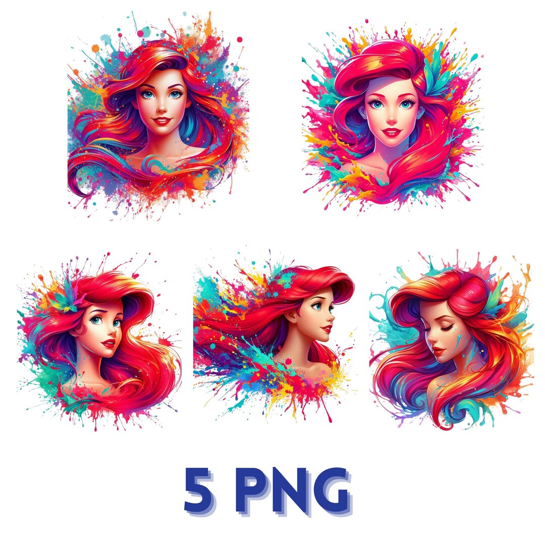 5 Little Mermaid Ariel Splash Portrait PNG, High-resolution Digital Art ...
