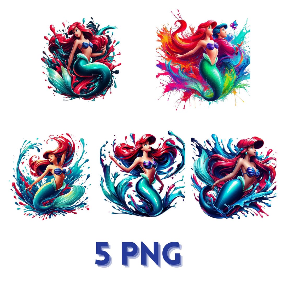5 Full Body Little Mermaid Ariel Splash PNG, High-resolution ...