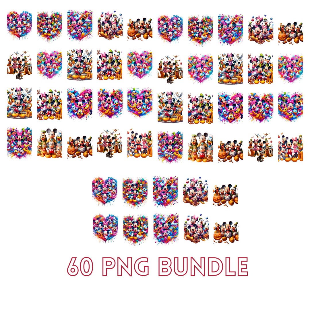 Mickey and Friends Heart PNG Bundle, Splash Art (digital Download) - Etsy