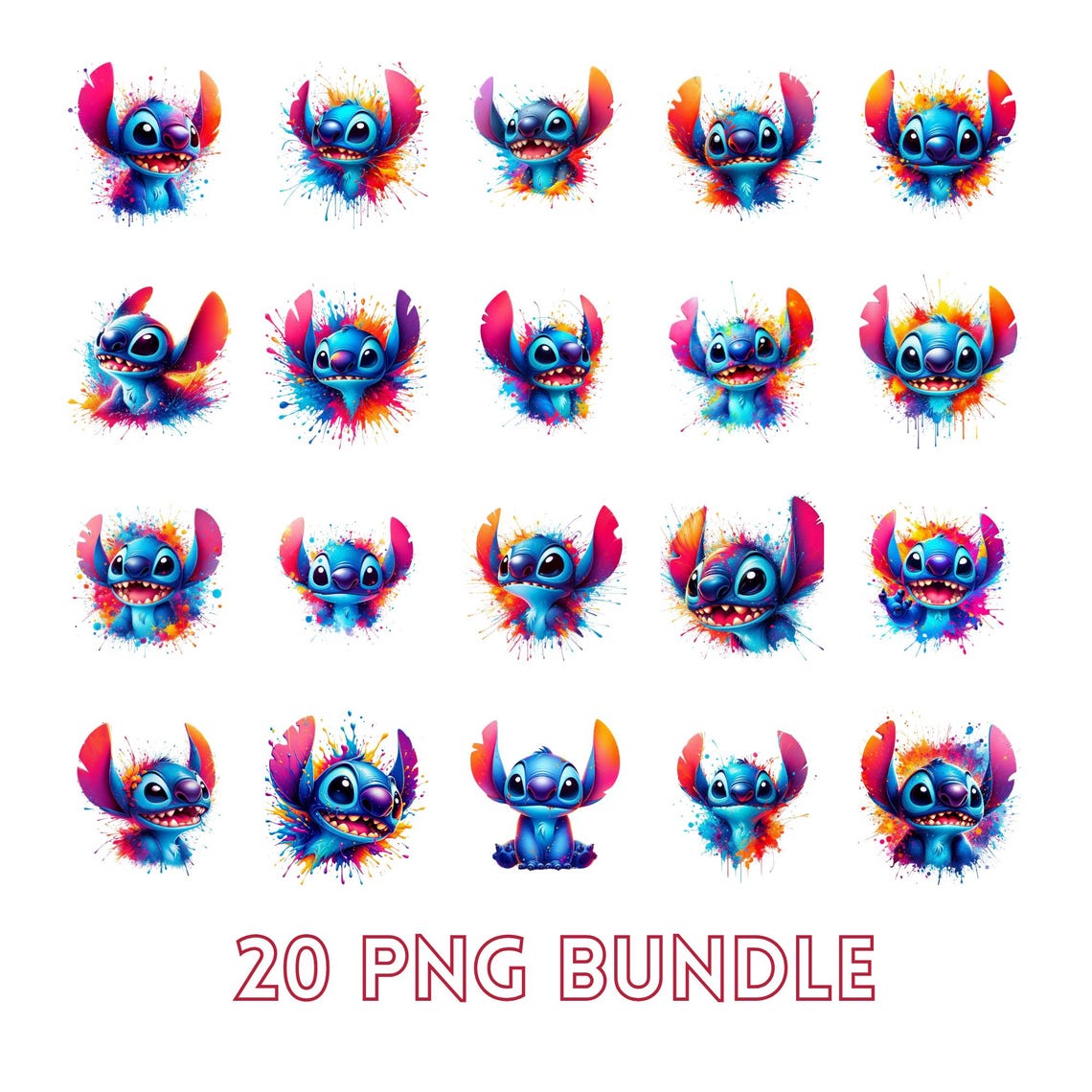 20 PNG Stitch Splash Bundle | Stitch Clipart | Lilo and Stitch PNG ...