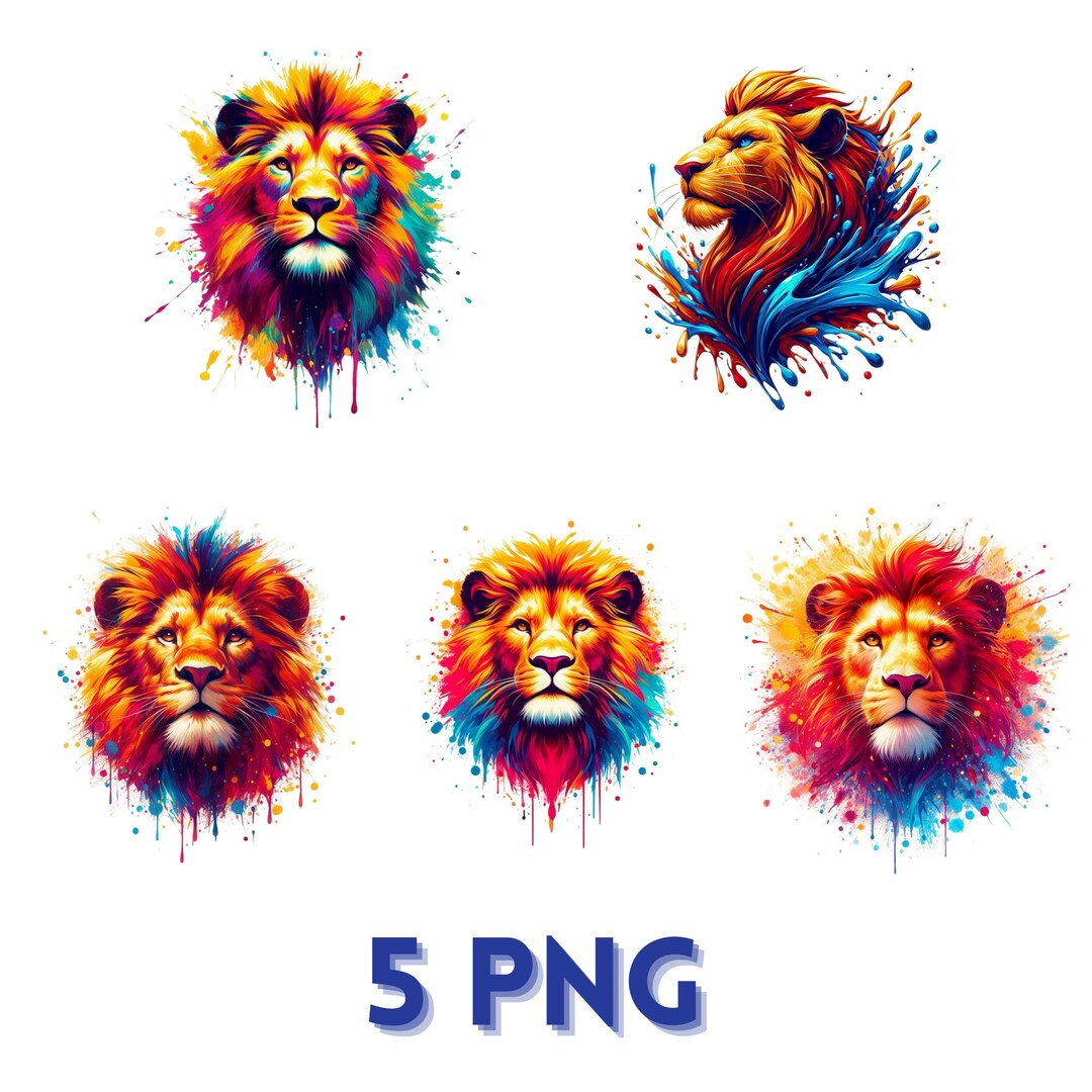 Lion Splash Art PNG Bundle, Jungle Animal Cliparts (digital Download ...