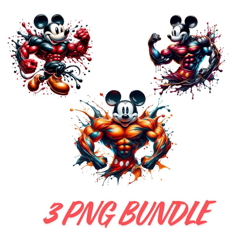 Mickey Mouse Bodybuilder Splash Art Bundle- High-resolution PNG for ...