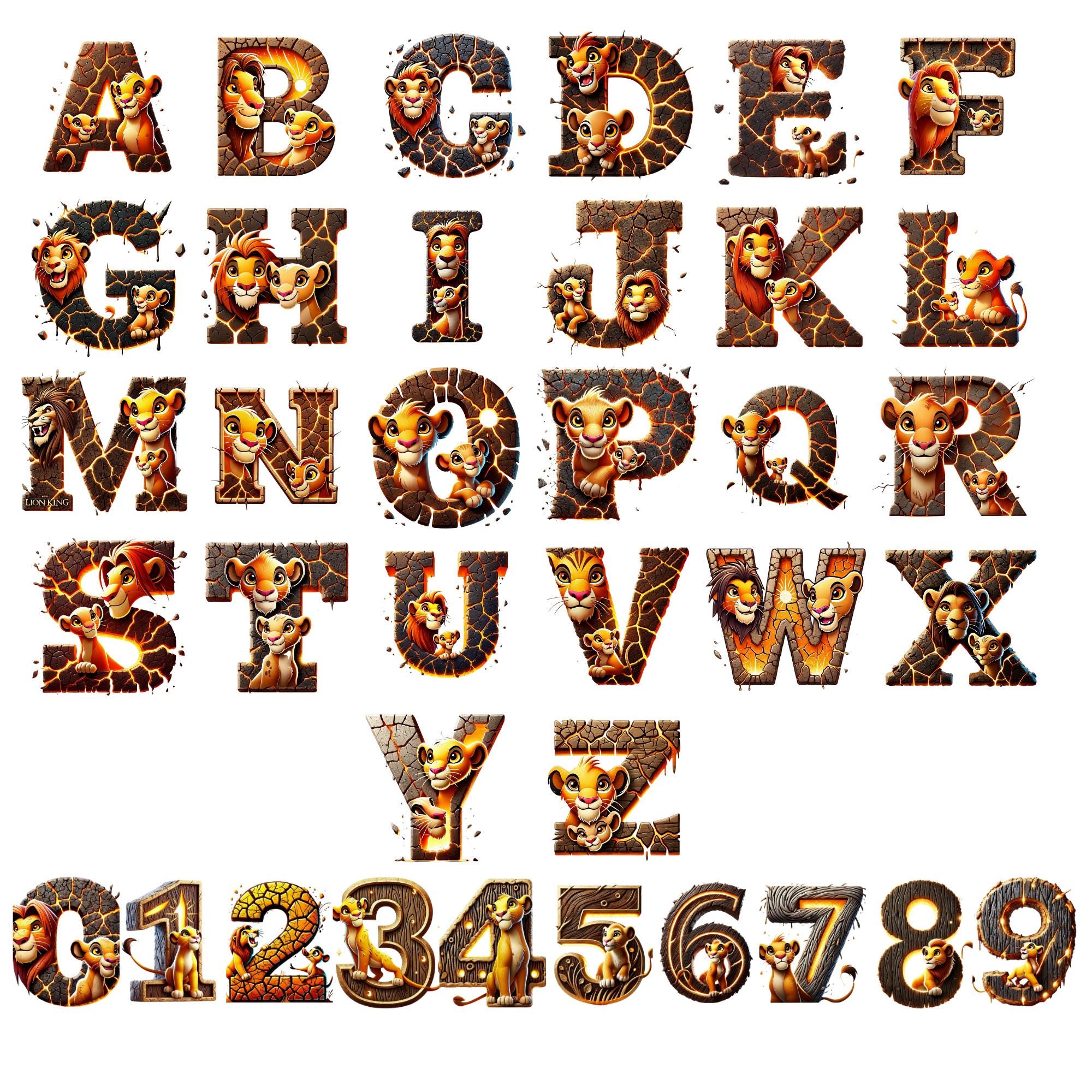 151 Lion King Alphabet - Numbers PNG - Jungle Theme Instant Download ...