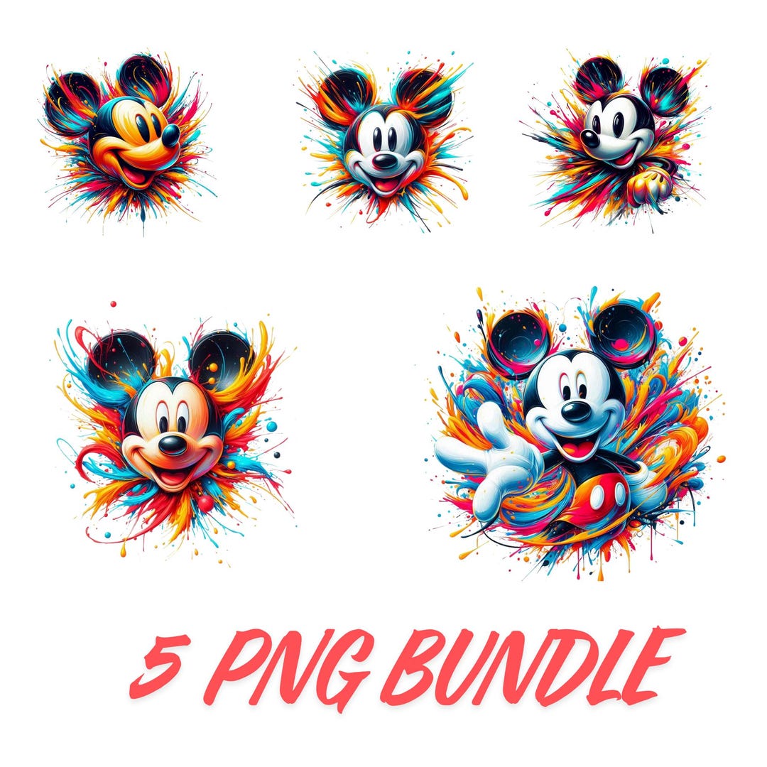 5 Mickey Mouse Splash Portrait PNG High-resolution Watercolor Digital ...