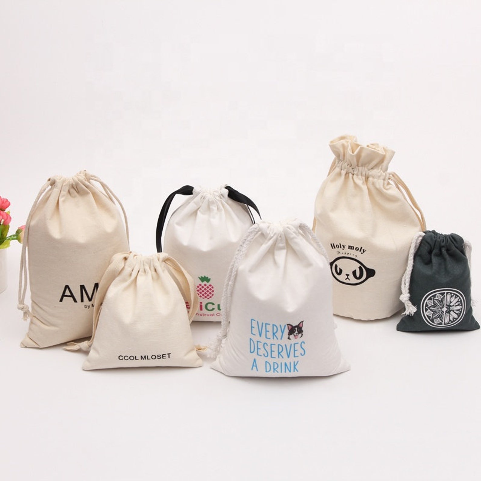 Set of 20/50/100 Personalised Natural Cotton Drawstring Pouch | Etsy