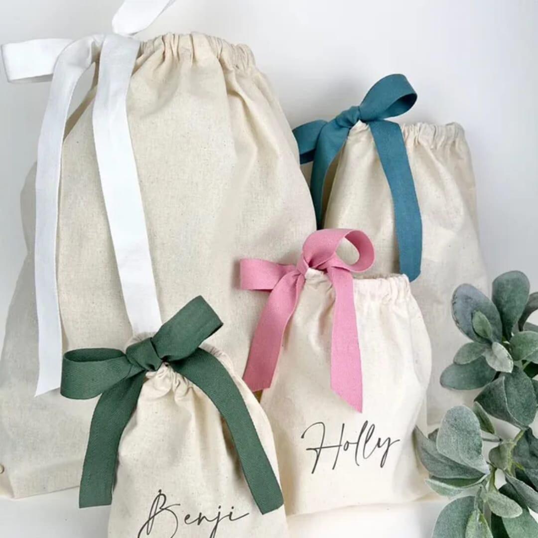 Custom Logo Cotton Muslin Drawstring Bag, Personalized Wedding Favor ...