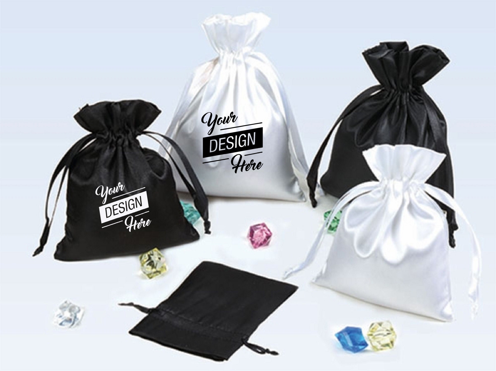 Set of 20/30 Black Satin Favor Bags Personalized satin favor | Etsy