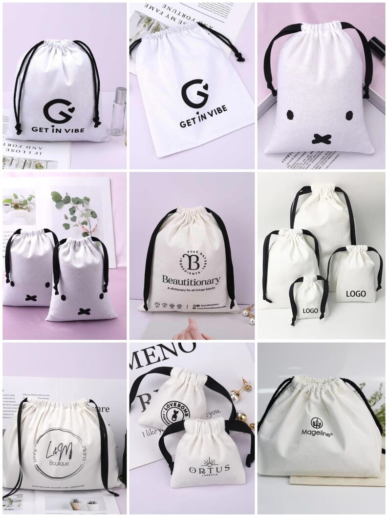 Custom Logo Cotton Drawstring Bags, Jewelry Gift Bags, Personalized ...