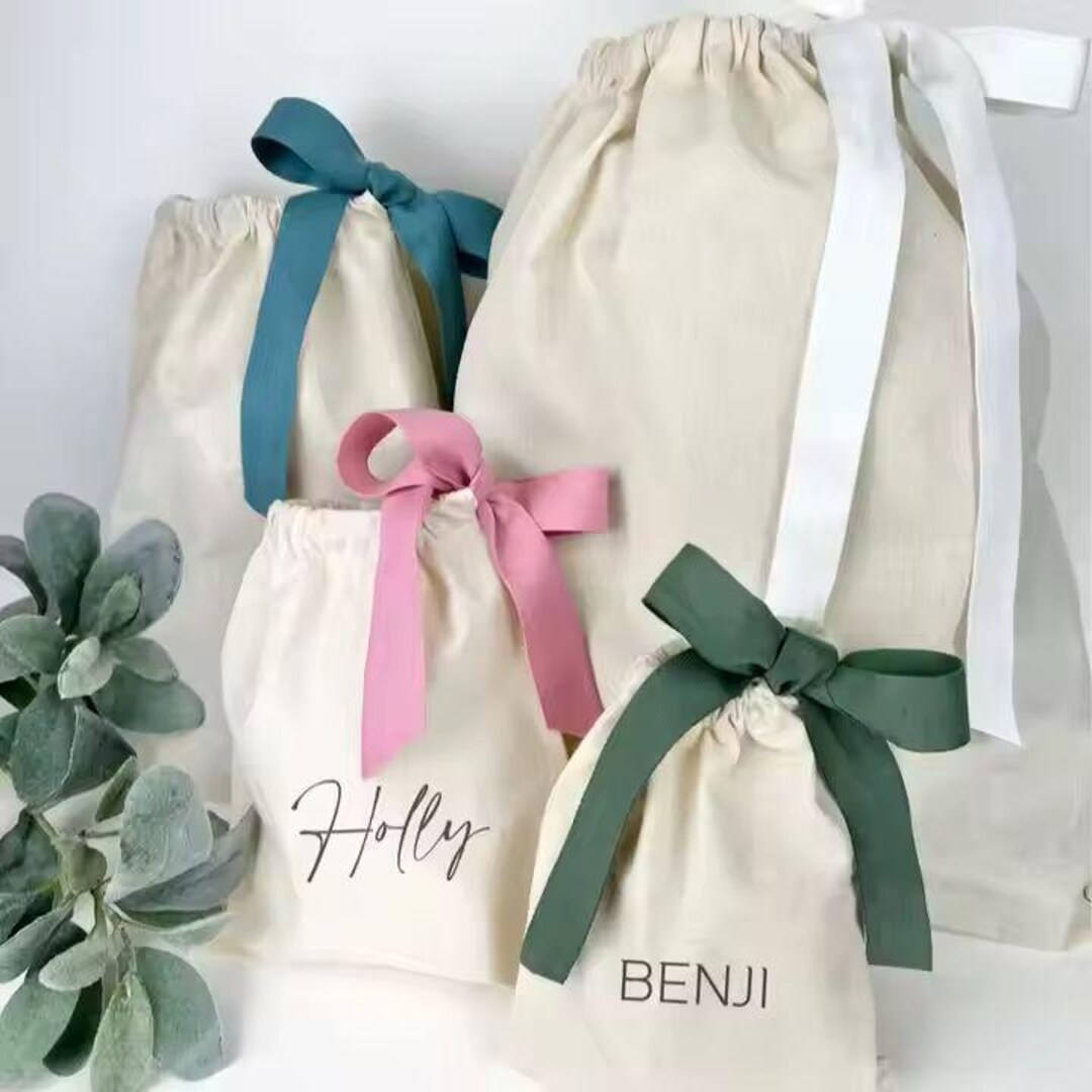 Personalized Cotton Drawstring Favor Bags | Custom Logo, Ribbon Options ...