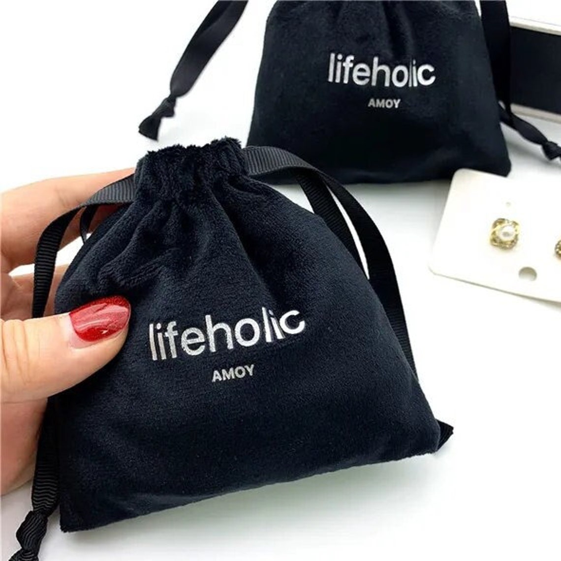 Set of 25 Black Velvet Drawstring Favor Bags, Jewelry Gift Pouches ...