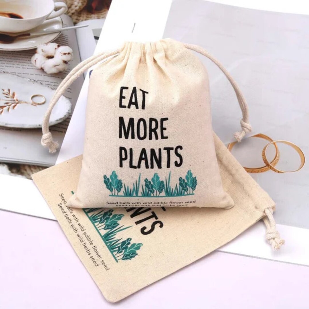 Set of 20/50/100 Personalised Natural Cotton Drawstring Pouch, Eco ...