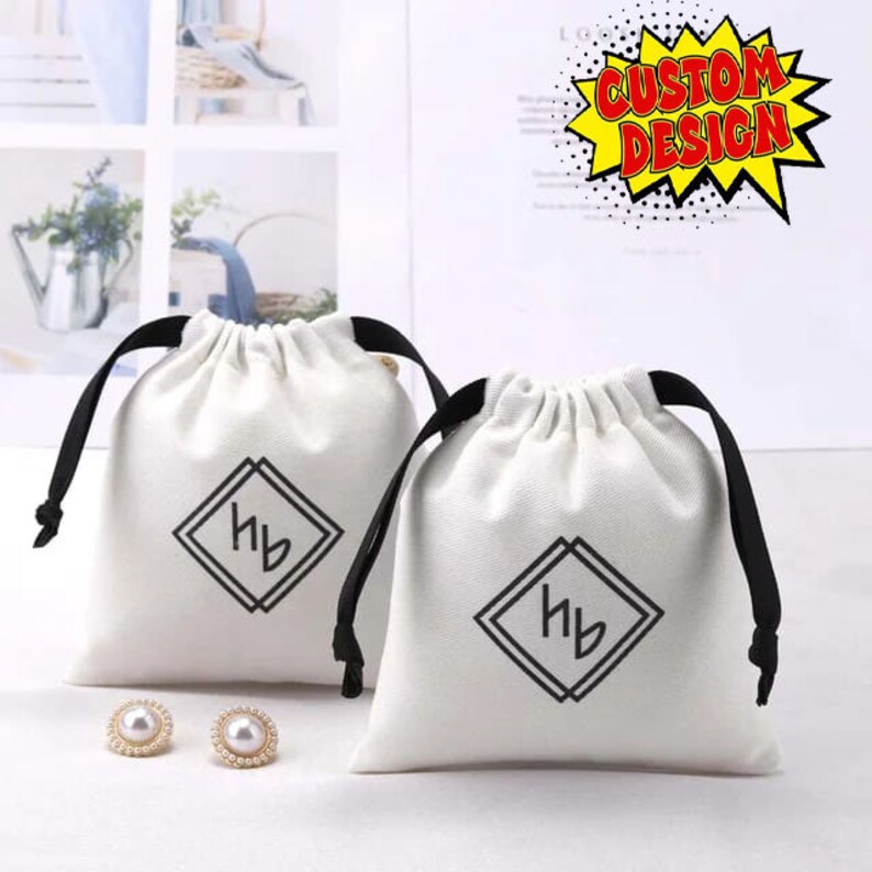 Set of 20 Custom Cotton Drawstring Dust Bags, Personalized Favor Bags ...