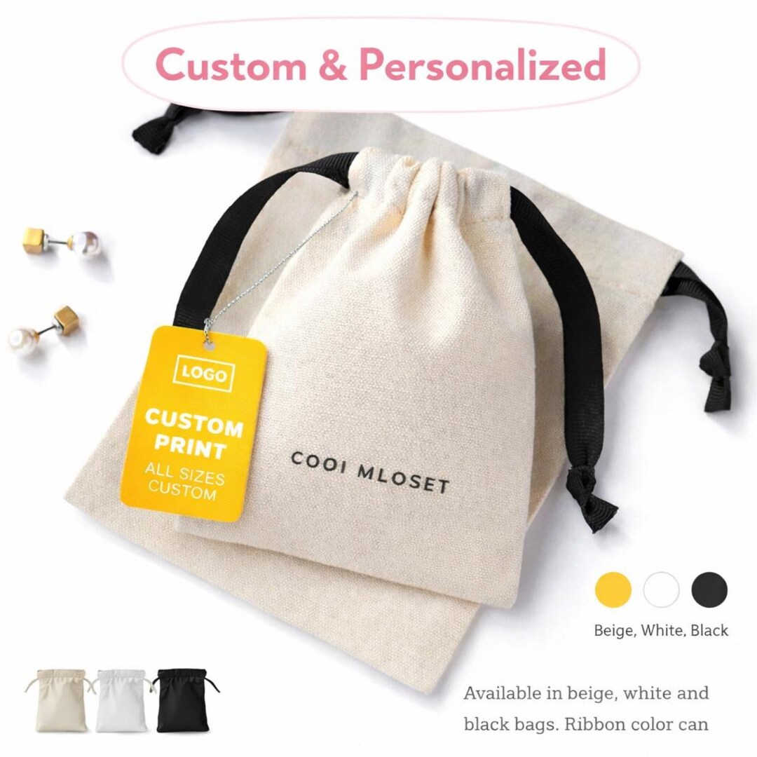 Personalized Logo Cotton Drawstring Bags, Custom Jewelry Packaging - Etsy