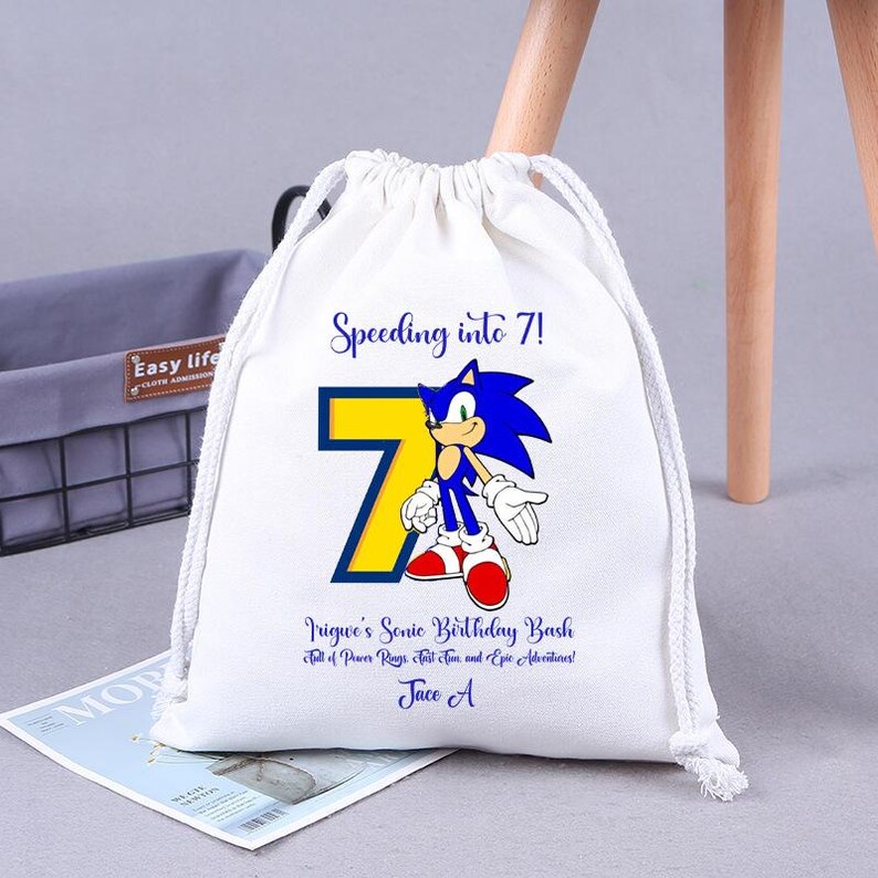 Sonic Heroes Party Favor Bags, Personalized Cotton Drawstring Goodie ...