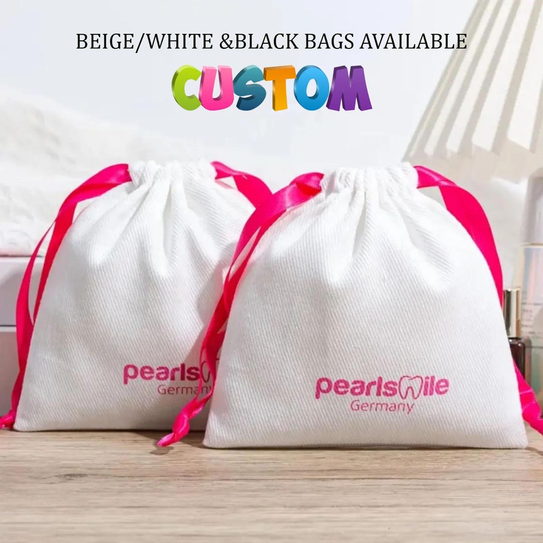 100 White Cotton Drawstring Bags, Personalised Custom 100% Cotton Gift ...