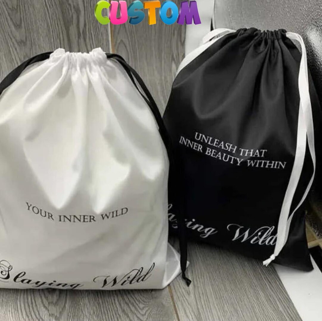 Black Satin Drawstring Favor Bag, Custom Logo Pouch - Etsy