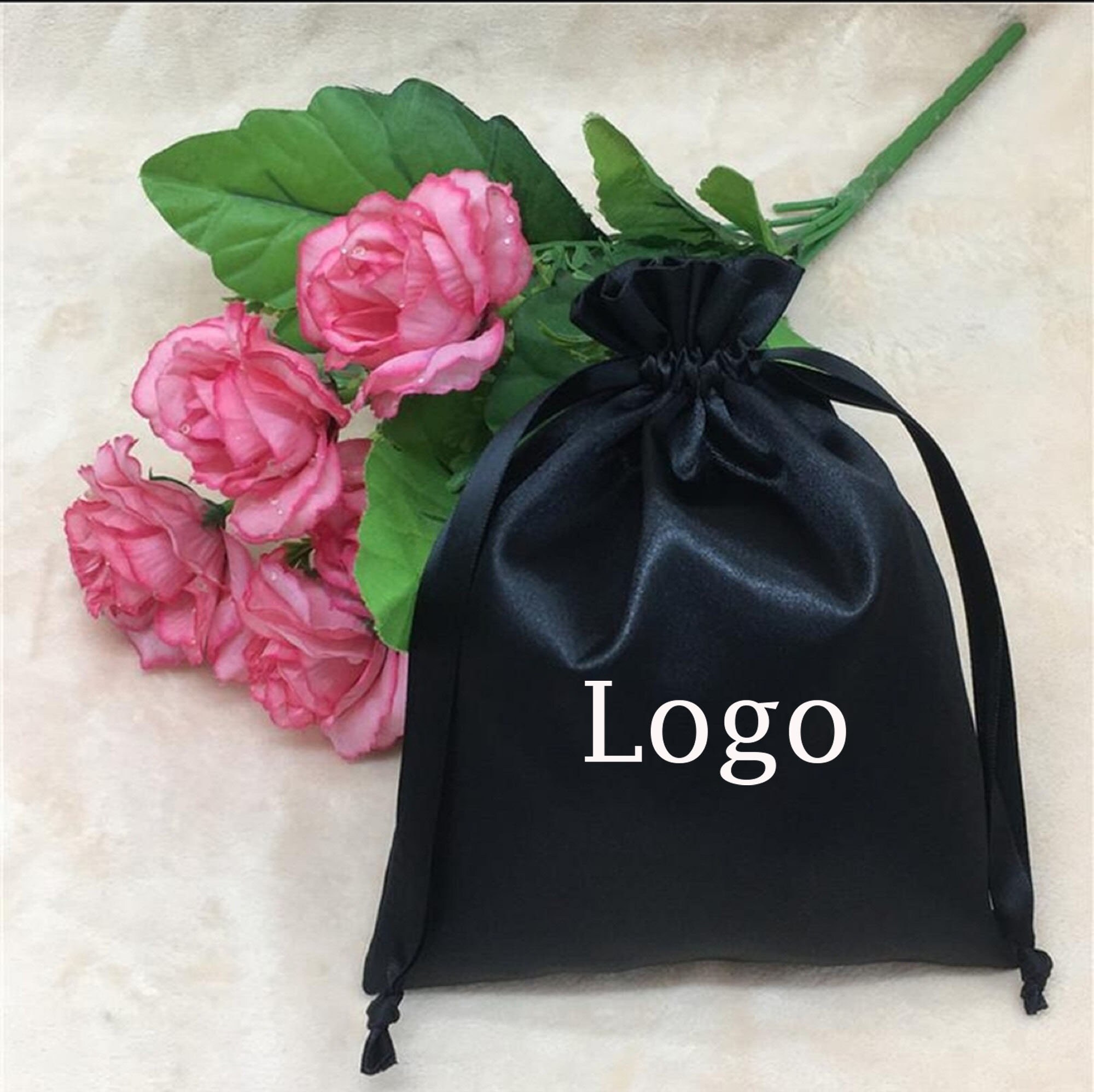 Set of 20/30 Black Satin Favor Bags Personalized satin favor | Etsy