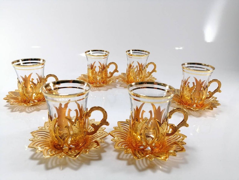 Turkish Tea Cup Tea Set Gold Colored Tea Set Turkish Tea | Etsy