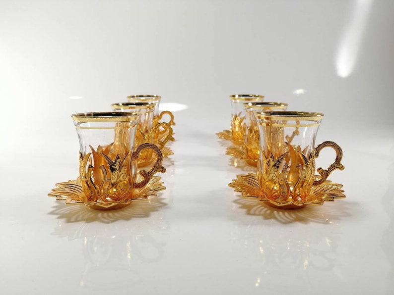 Turkish Tea Cup Tea Set Gold Colored Tea Set Turkish Tea | Etsy