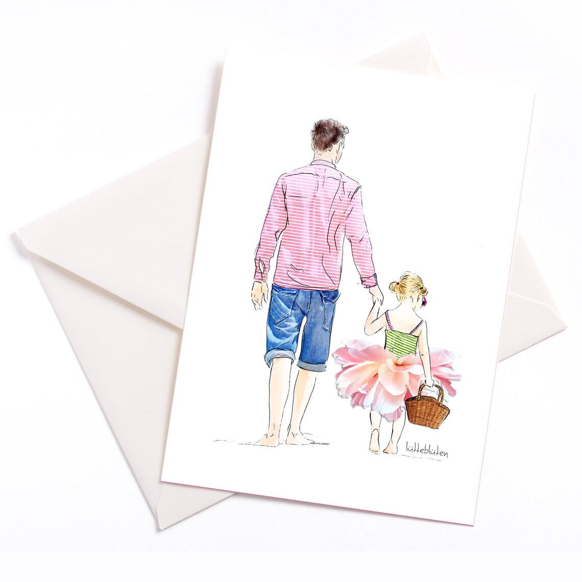 Father's Day - Handmade Illustrated Card & Envelope, Occasion Card ...