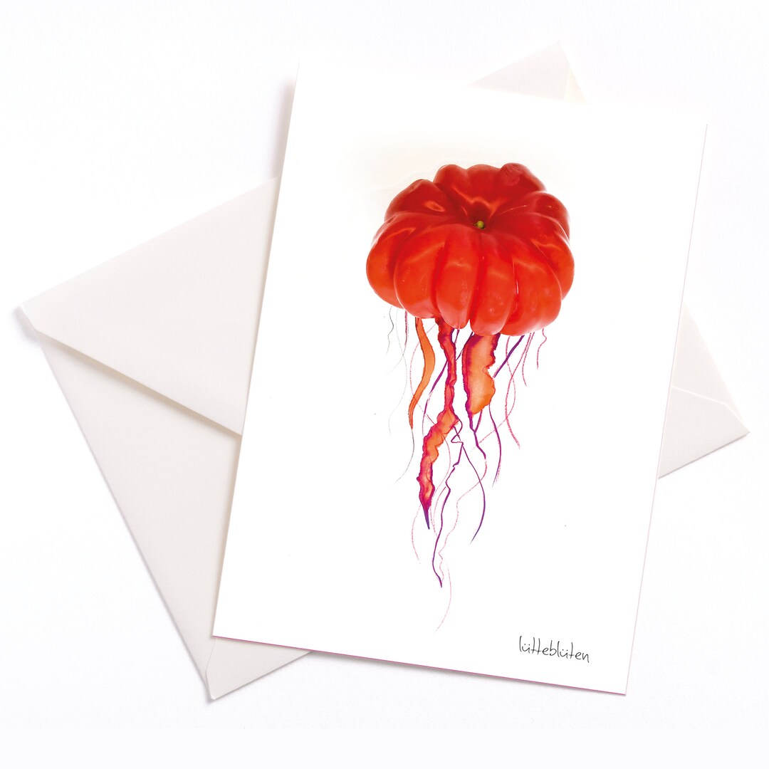Handmade Illustrated Card "tomato" - With Color Core and Envelope ...