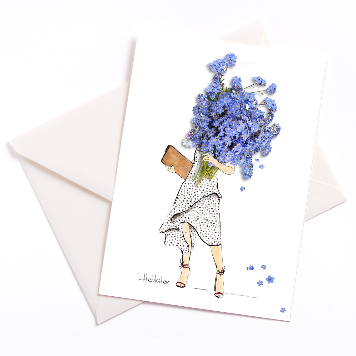Hand-illustrated Card "flowers - Forget-me-nots" - With Colored Core ...