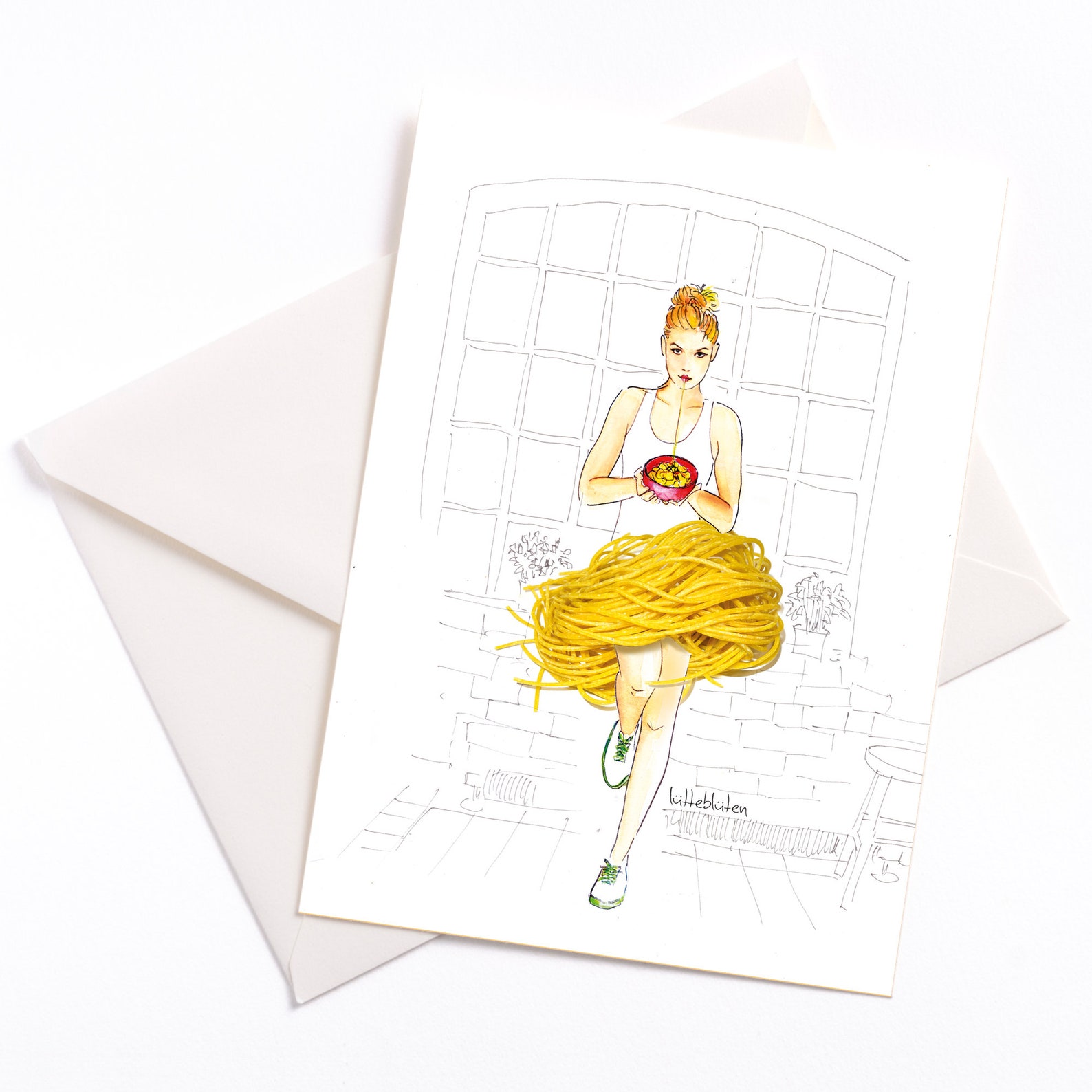 Handmade Illustrated Card "pasta" With Envelope, Occasion Card ...