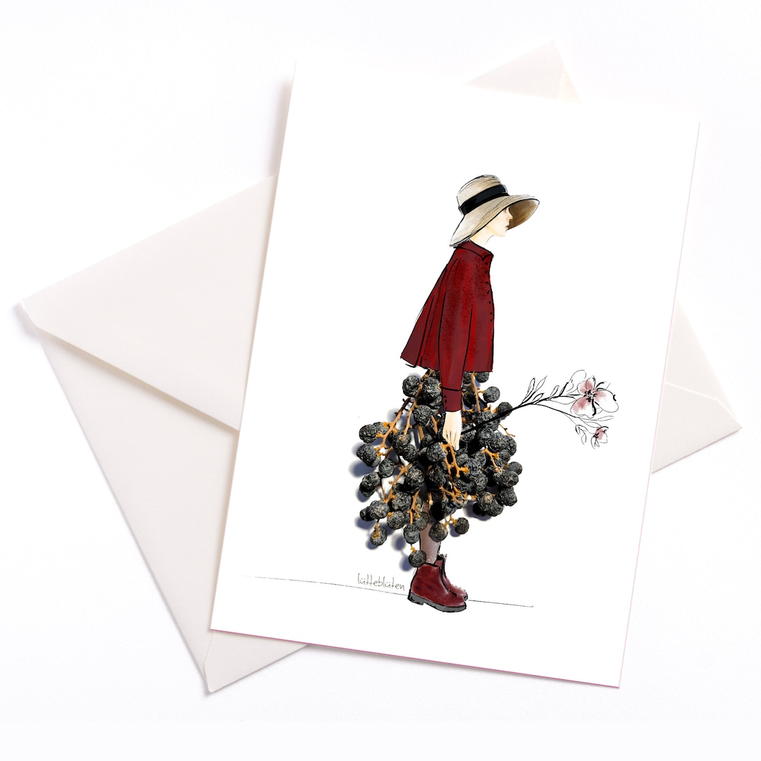 Handmade Illustrated Mourning Card - Card With Color Core and Envelope ...